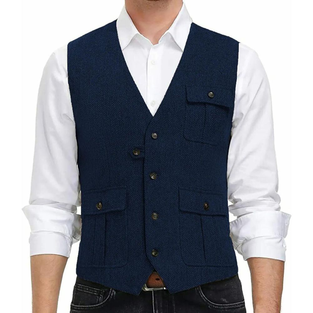 Gilet de costume à chevrons avec poches pour homme • Mon gilet
